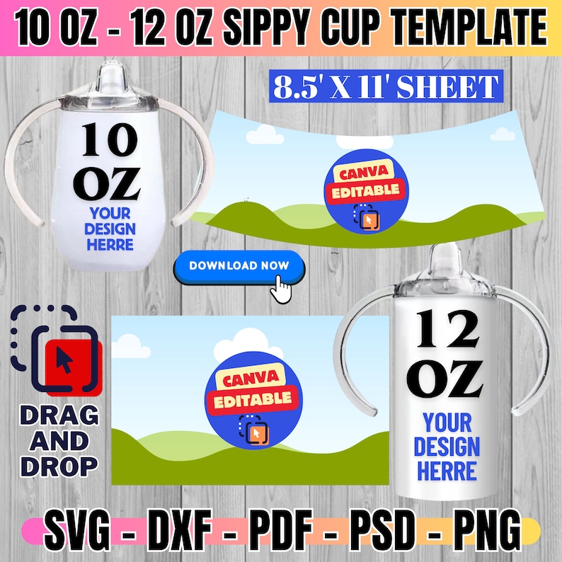 10oz 12oz Sippy Cup Tumbler Template, Sippy Cup Wrap Template Svg ...