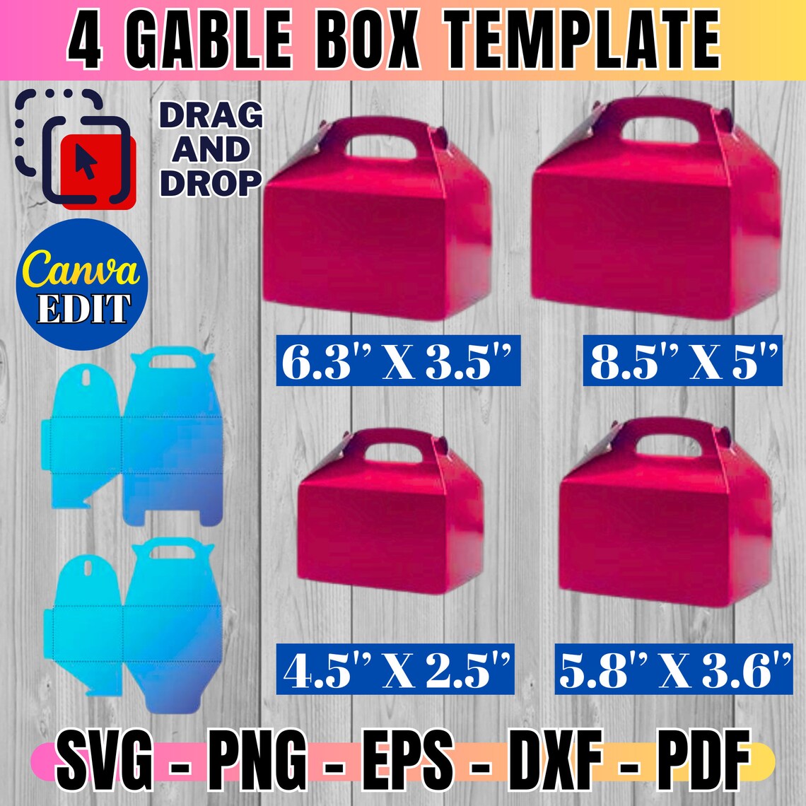 Gable Box 4 Template Bundle Svg, Box Svg, Gable Box Svg, Box Template ...