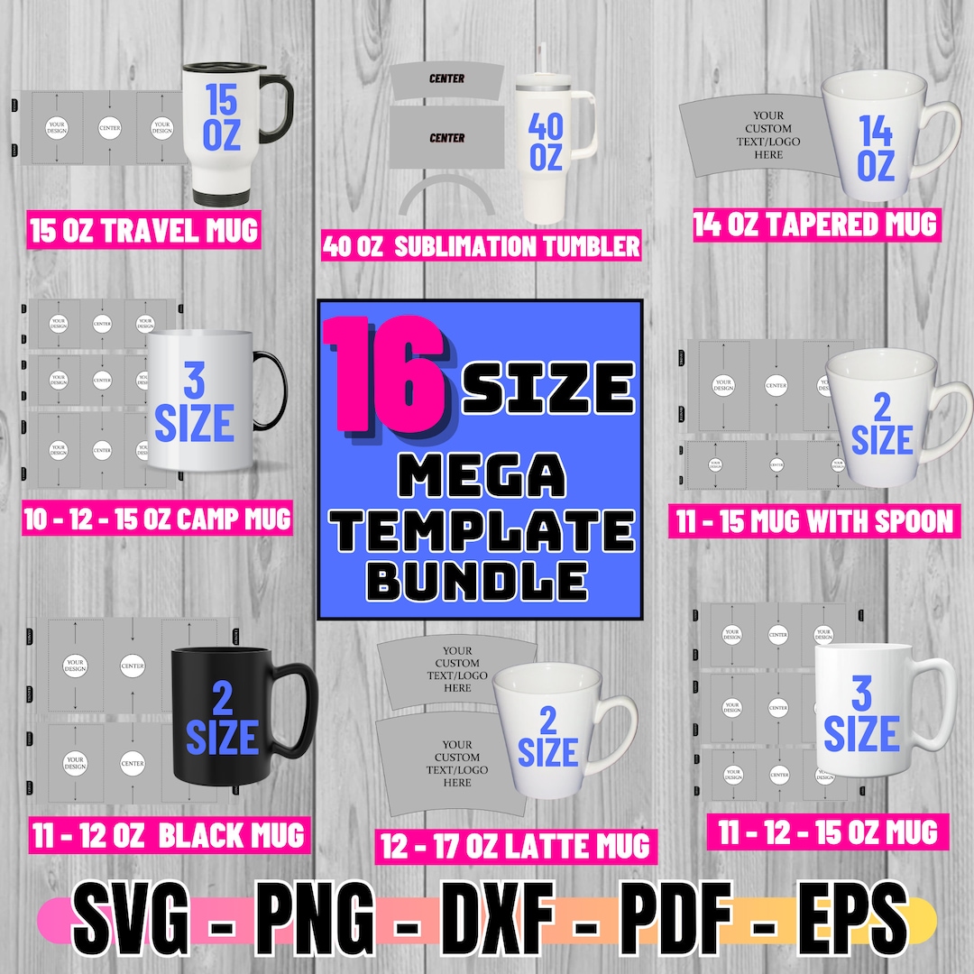 16 Size Mega Mug Template, Mug Template Svg, Mug Template, Tumbler ...