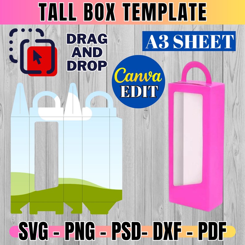 Tall Box Template, Tall Box Svg, Box With Handle Template, Doll Box ...