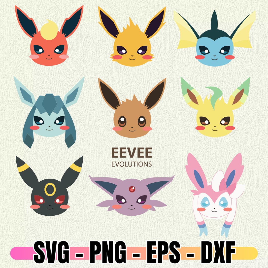 Eevee Evolution Clipart Bundle, Pokemon PNG, Eeveelution Svg, Eevee Svg ...
