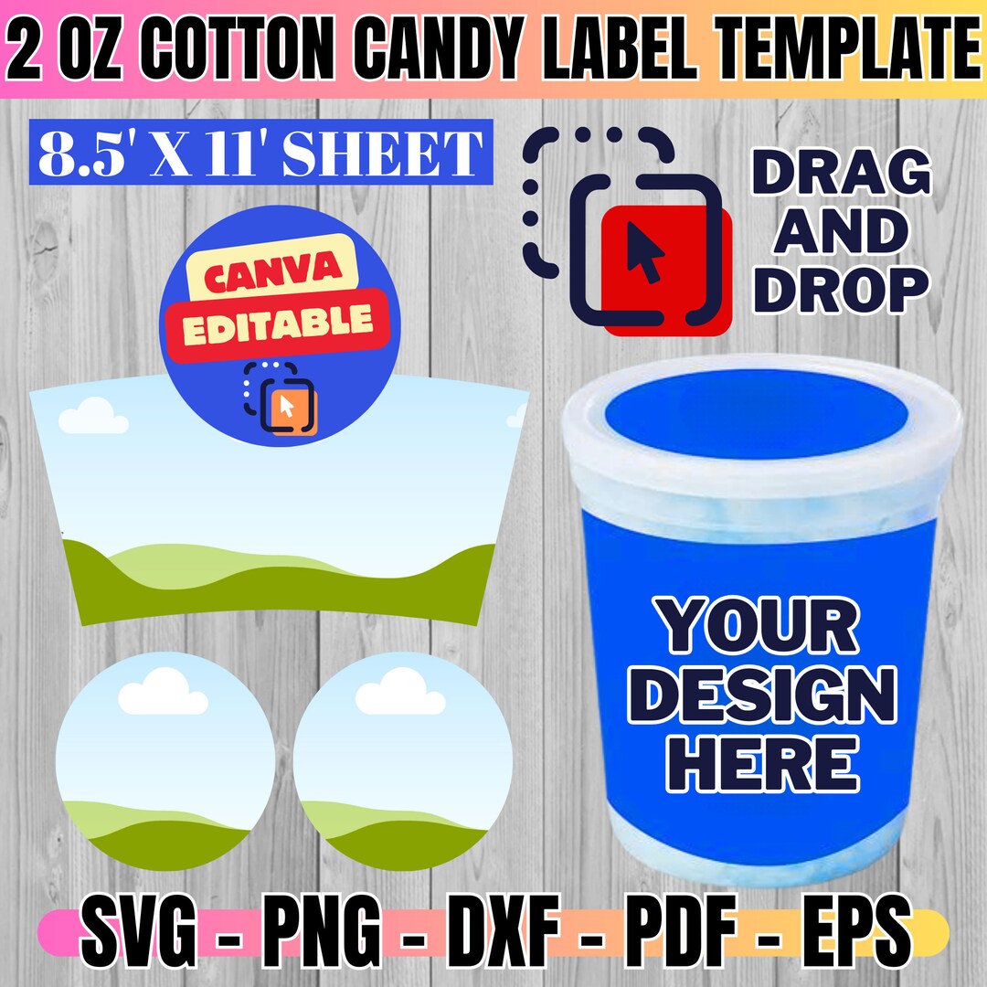 2oz Cotton Candy Label Template, Cotton Candy Tub Wrapper Template ...