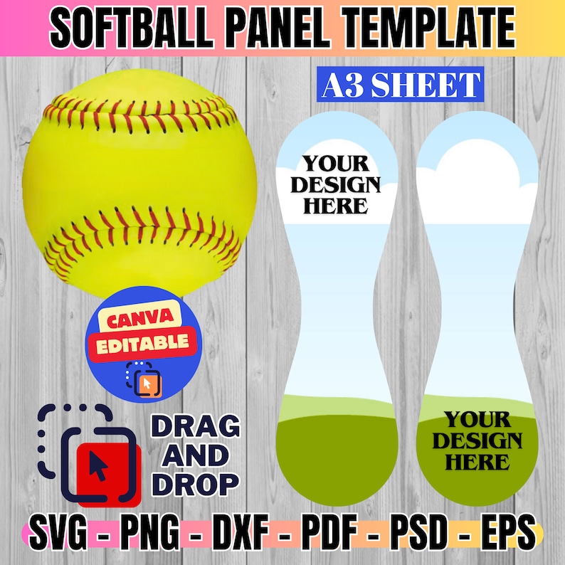Softball Panel Template Svg, Softball Leather Blank Template, Photo ...