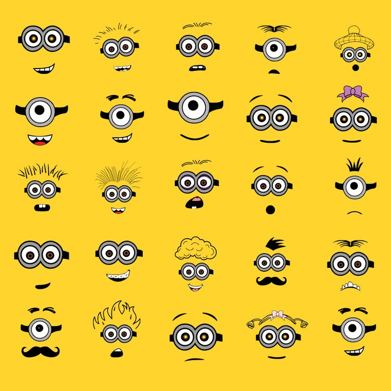 Minions Face Files, Vector Bundle, Clip Art, Silhouette, Cut Files for ...