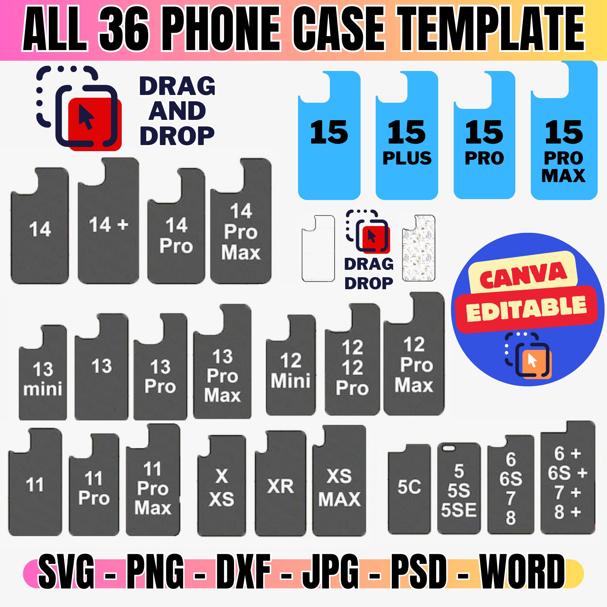36 Phone Case Template Mega Bundle, iPhone Case Template, iPhone Sublimation Template ...
