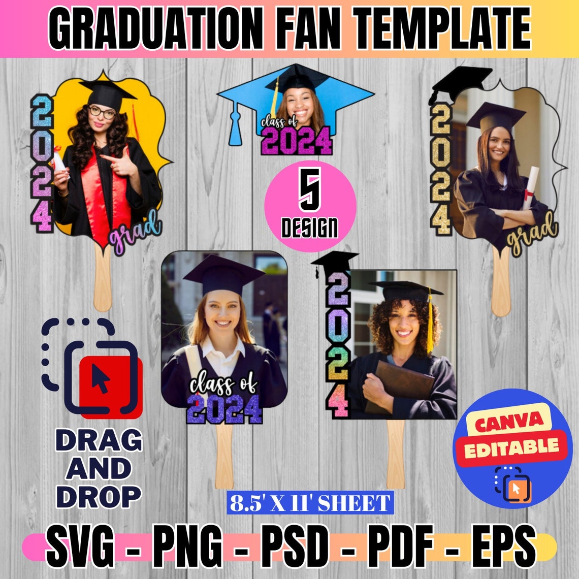 Grad Paddle Fan Template Bundle, Grad Fan, Graduation Fan Template ...