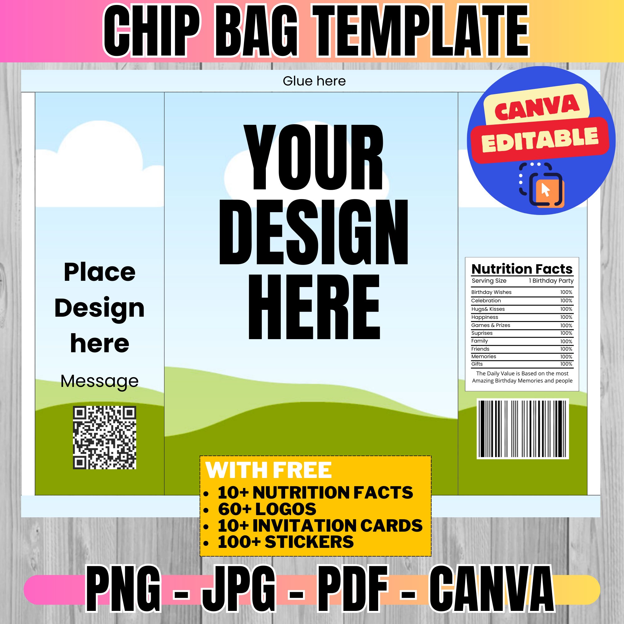 Chip Bag Template, Blank Chip Bag, Chip Bag Label, Party Chip Bag, Chip ...