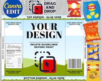 Chip Bag Template, Chip Bag Label, Printable Party Favor, Customizable ...