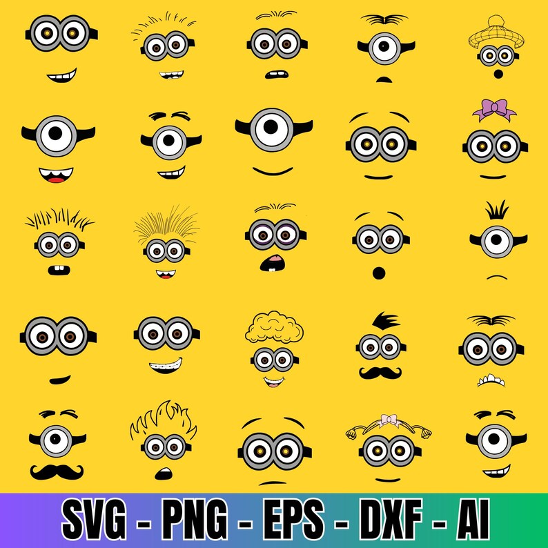 Minions Face Files, Vector Bundle, Clip Art, Silhouette, Cut Files for ...