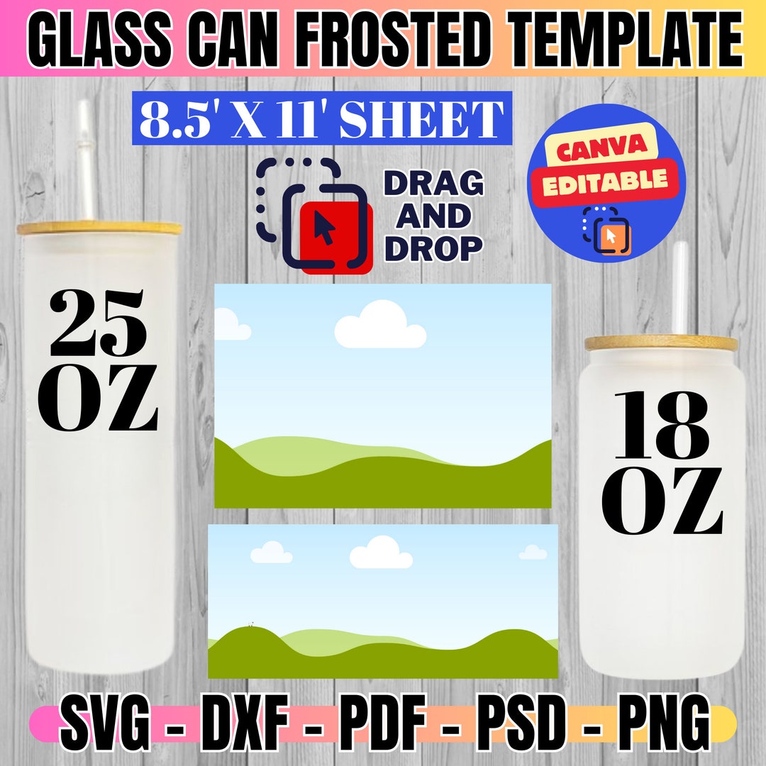 18oz 25oz Frosted Glass Can Wrap Template, Glass Can Sublimation ...