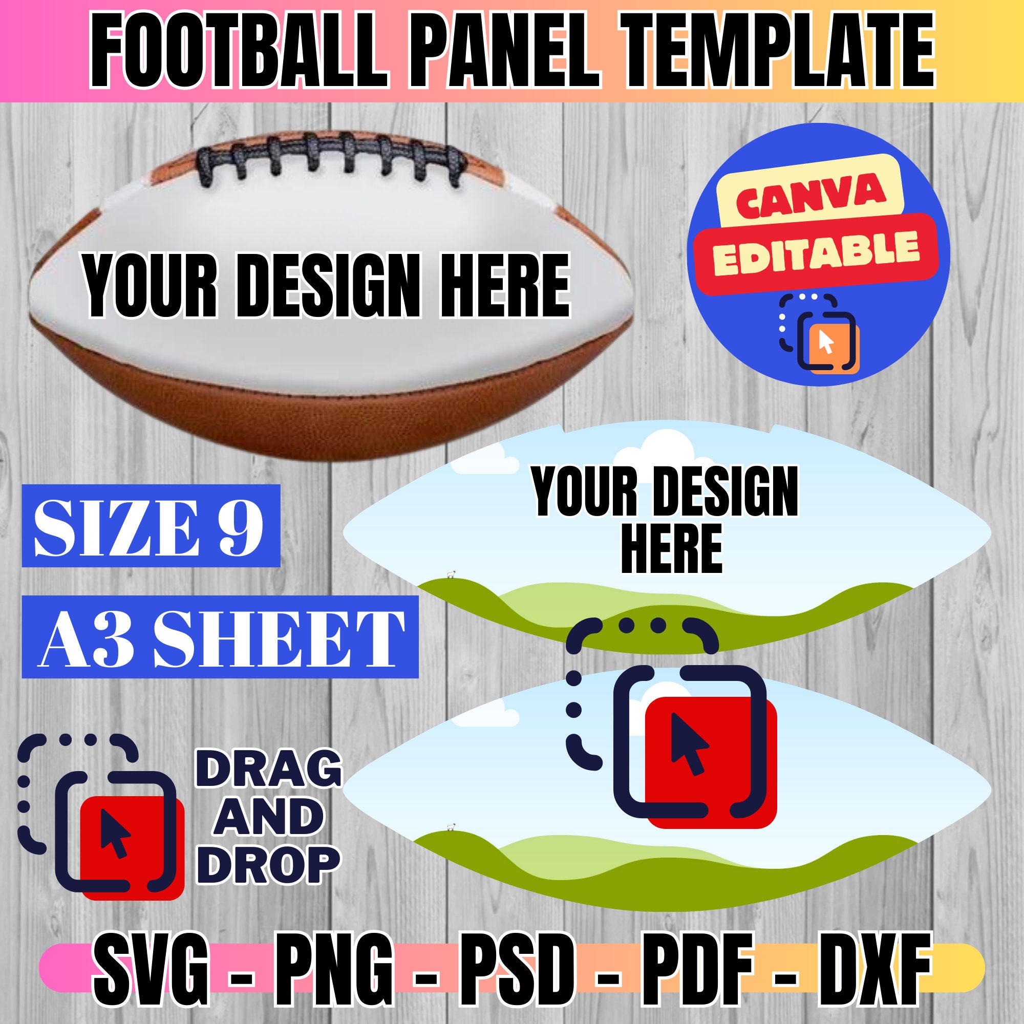 Football Panel Template, DIY Custom Photo Ball Wrap, Football Ball ...