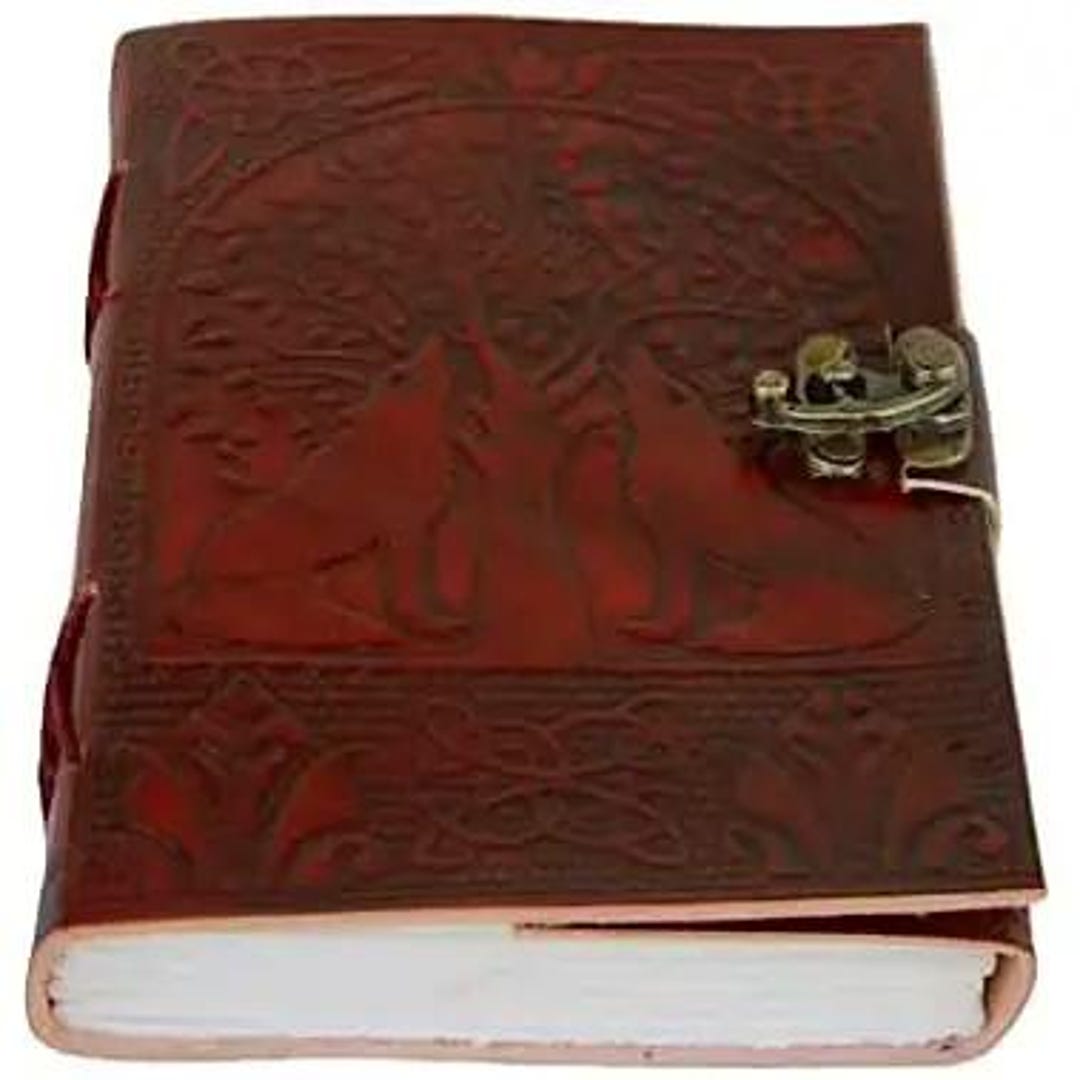 Tree of Life With Wolves Embossed on Leather-bound Blank Journal ...