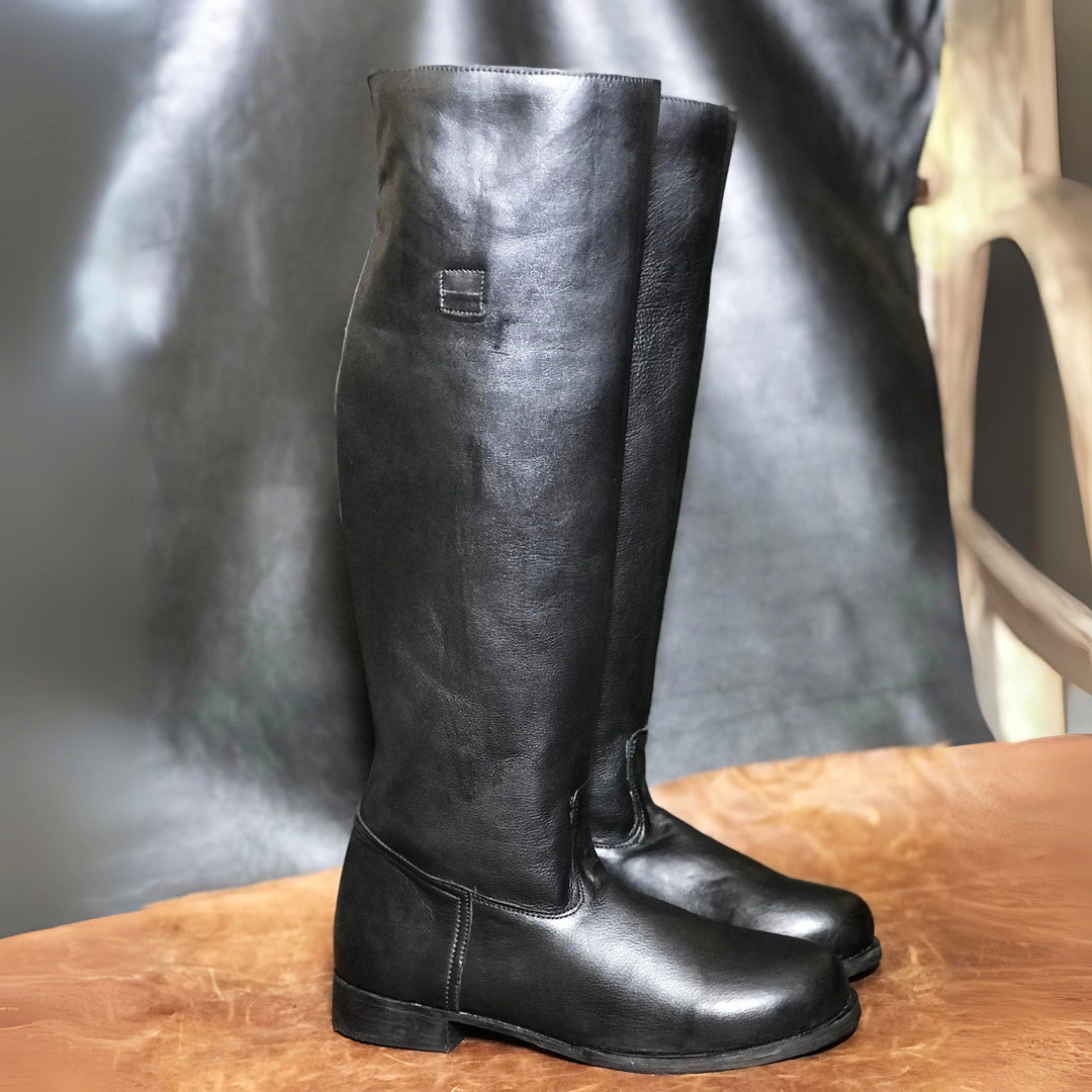 Customizable Boots, Black Leather Boots, Tall Knee High Boots, Vintage ...