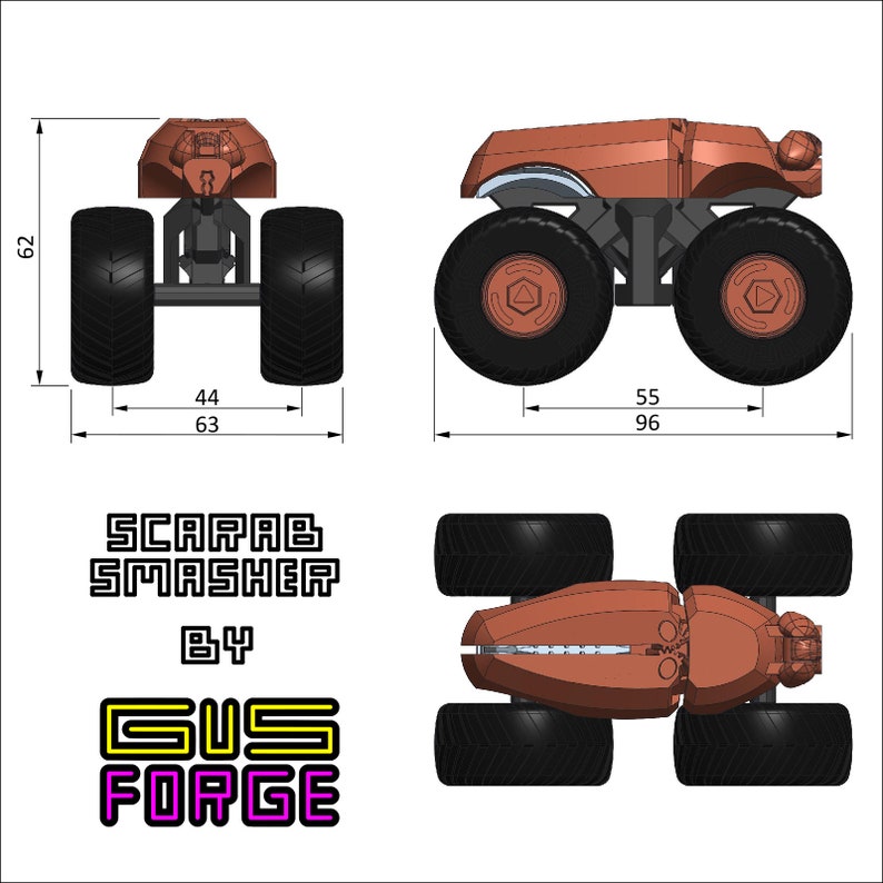 MONSTER TRUCK "scarab Smasher" - Stls for 3D Printing! Print-in-place ...