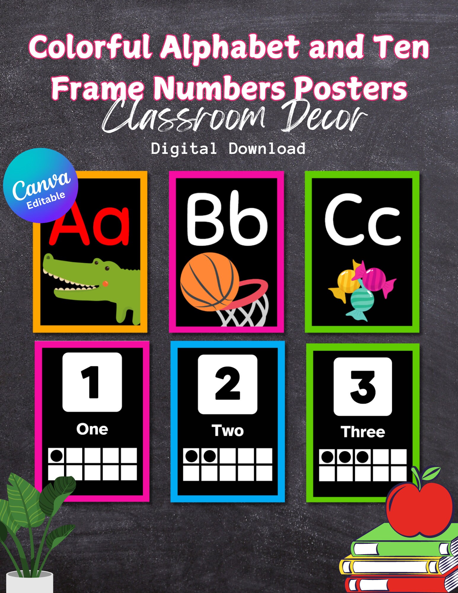 Colorful Alphabet and Ten Frame Numbers Posters for Classroom - Etsy