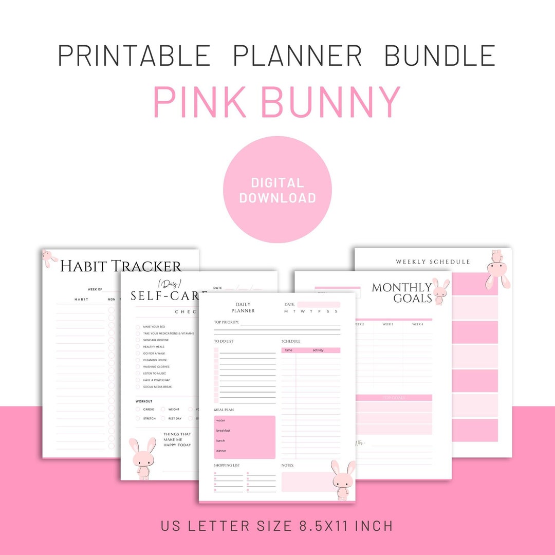 Cute Pink Bunny Printable Planner Bundle - Etsy