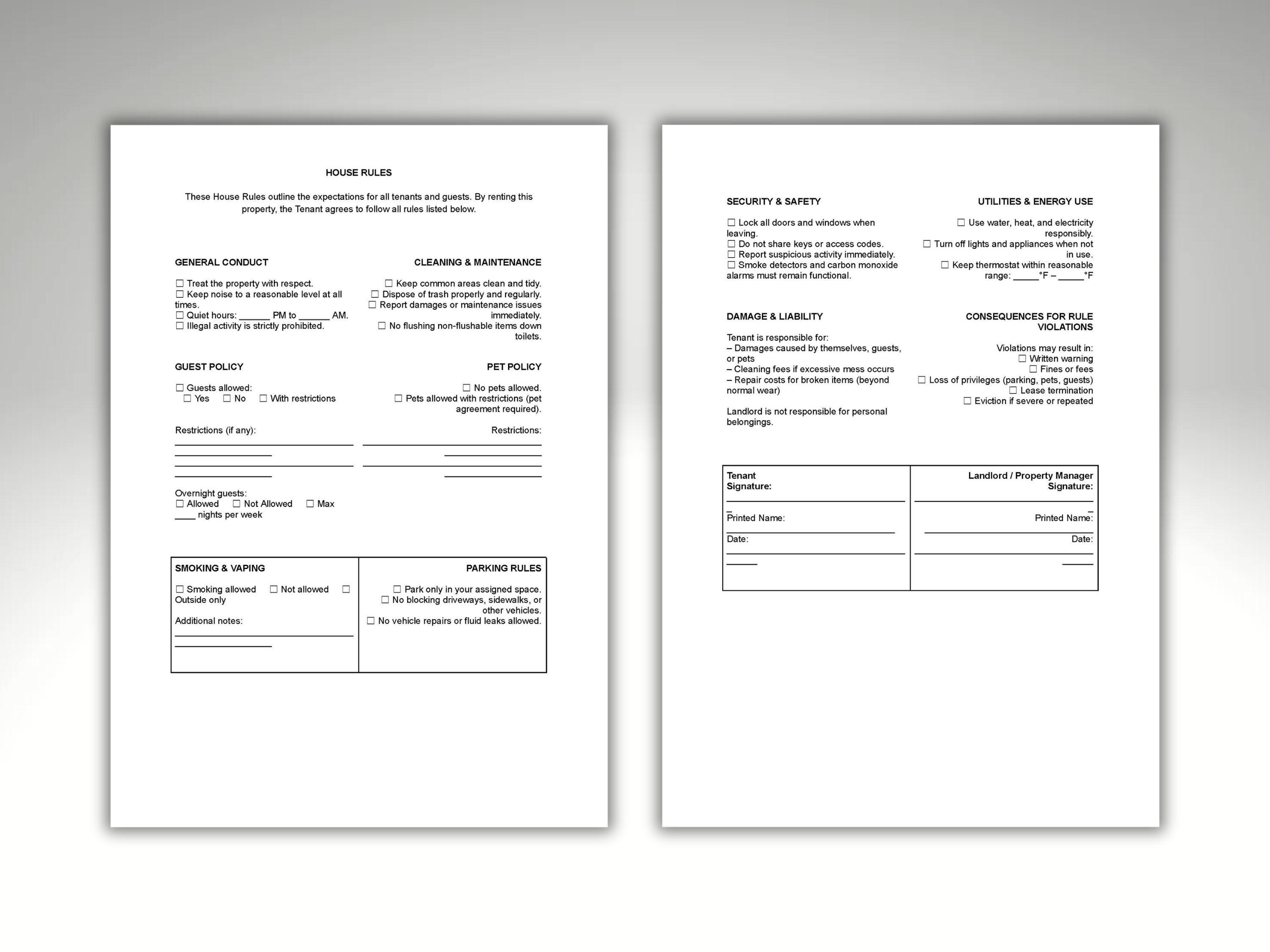 House Rules Sheet | Rental Rules Template | Editable PDF & Docs - Etsy