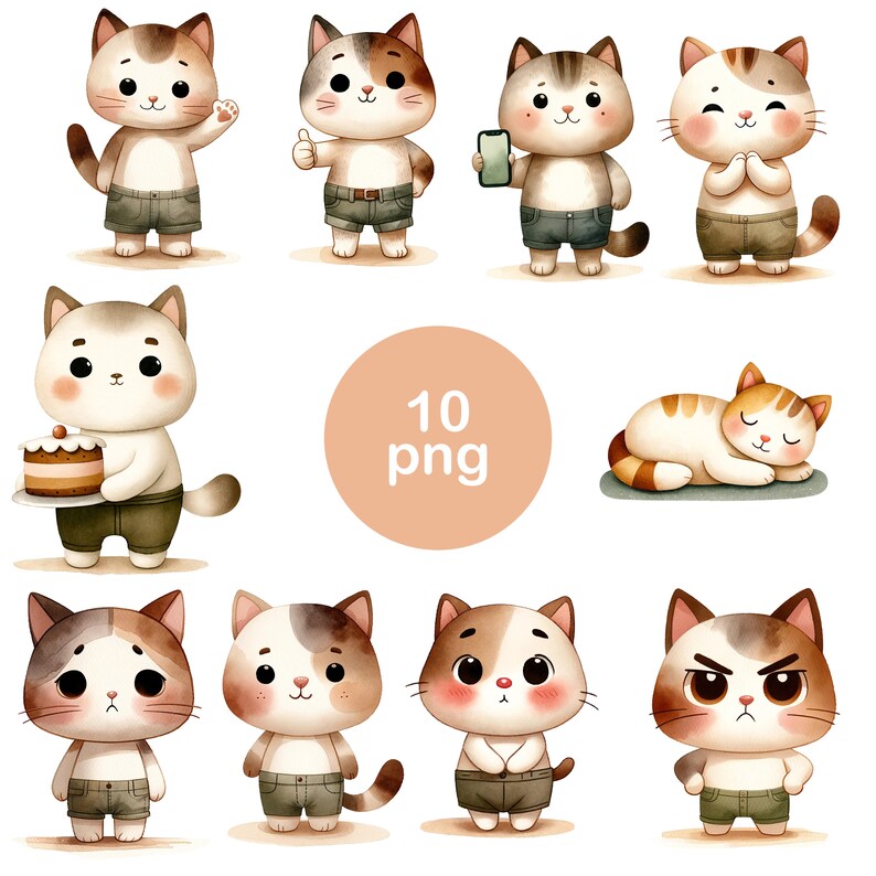 Happy Dirthday Cat Clipart, DIGITAL DOWNLOAD, Cute Watercolor, Baby ...