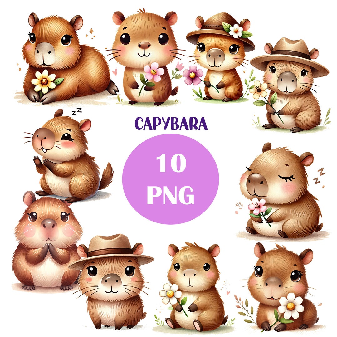 Cute Capybara Clipart, DIGITAL DOWNLOAD, Cute Watercolor, Baby Shower ...