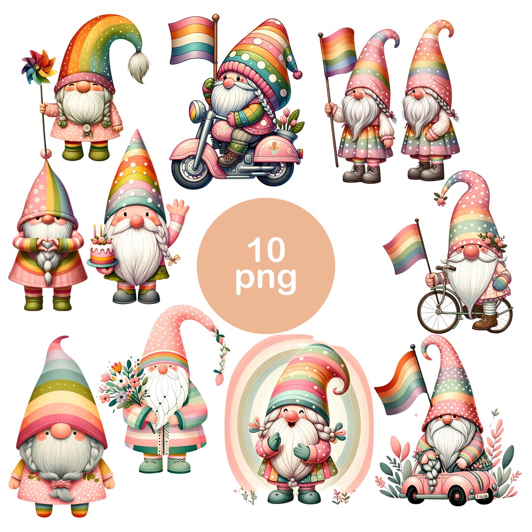 Rainbow Gnome Clipart Set, DIGITAL DOWNLOAD, Cute Watercolor, Baby ...