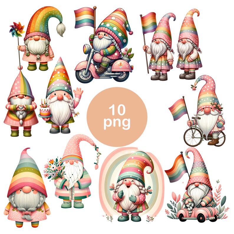 Rainbow Gnome Clipart Set, DIGITAL DOWNLOAD, Cute Watercolor, Baby ...