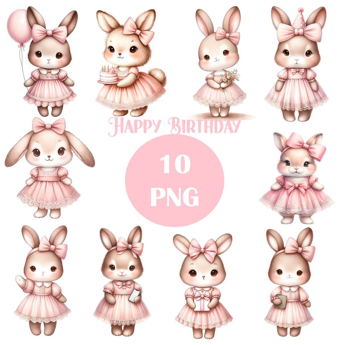 Happy Dirthday Rabbit Clipart, DIGITAL DOWNLOAD, Cute Watercolor, Baby ...