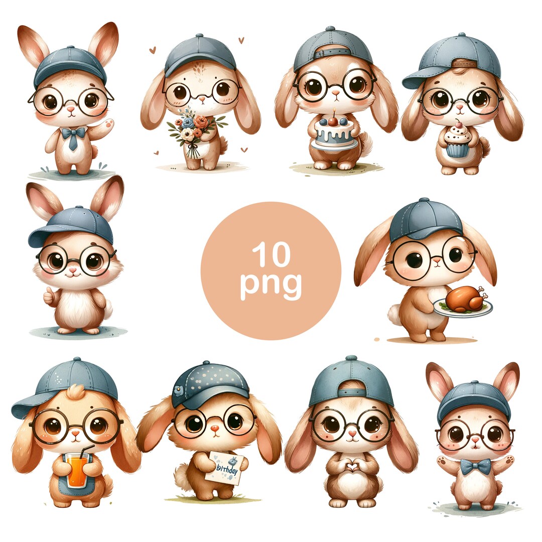 Happy Dirthday Rabbit Clipart, DIGITAL DOWNLOAD, Cute Watercolor, Baby ...