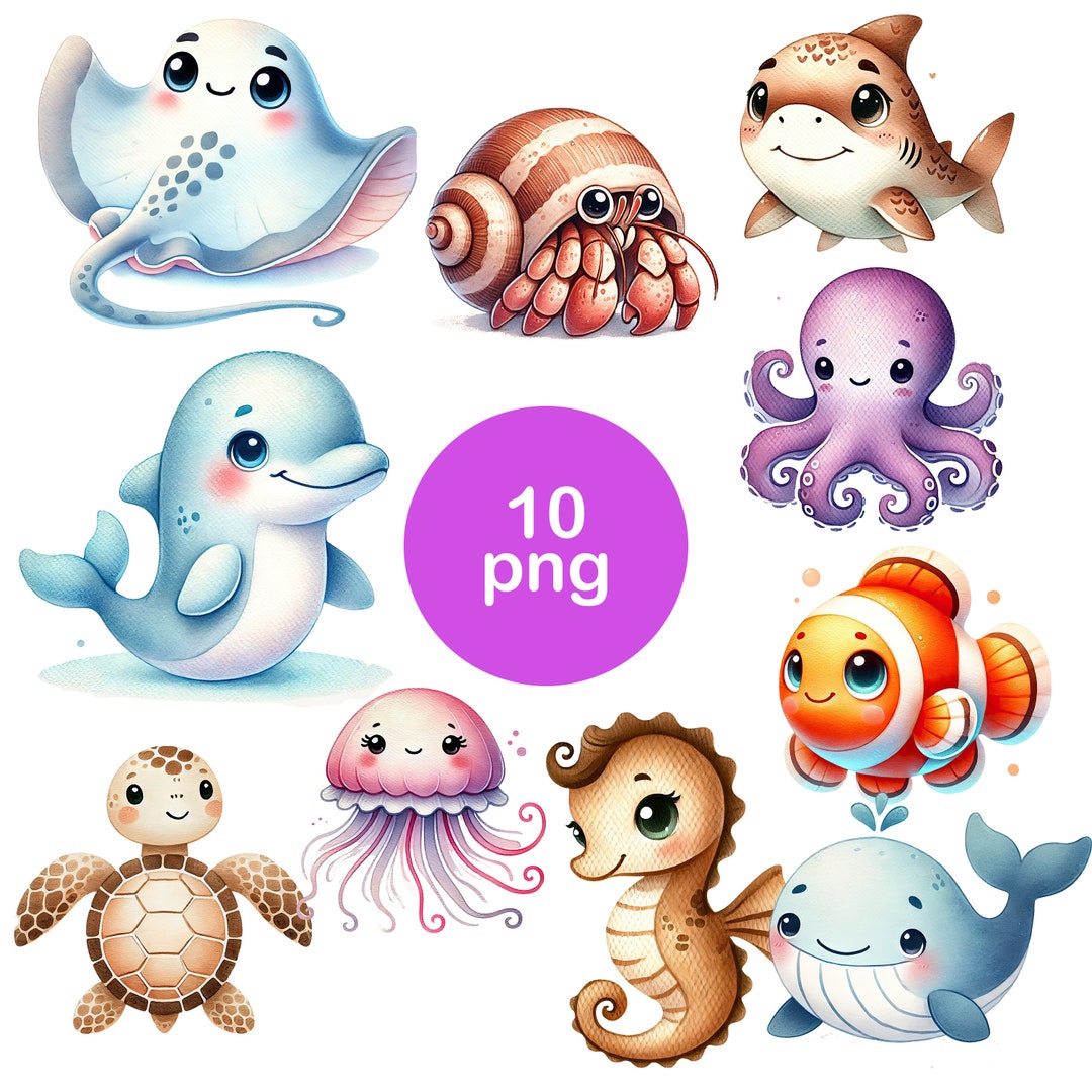 Cute Sea Animals Clipart, DIGITAL DOWNLOAD, Cute Watercolor, Baby ...