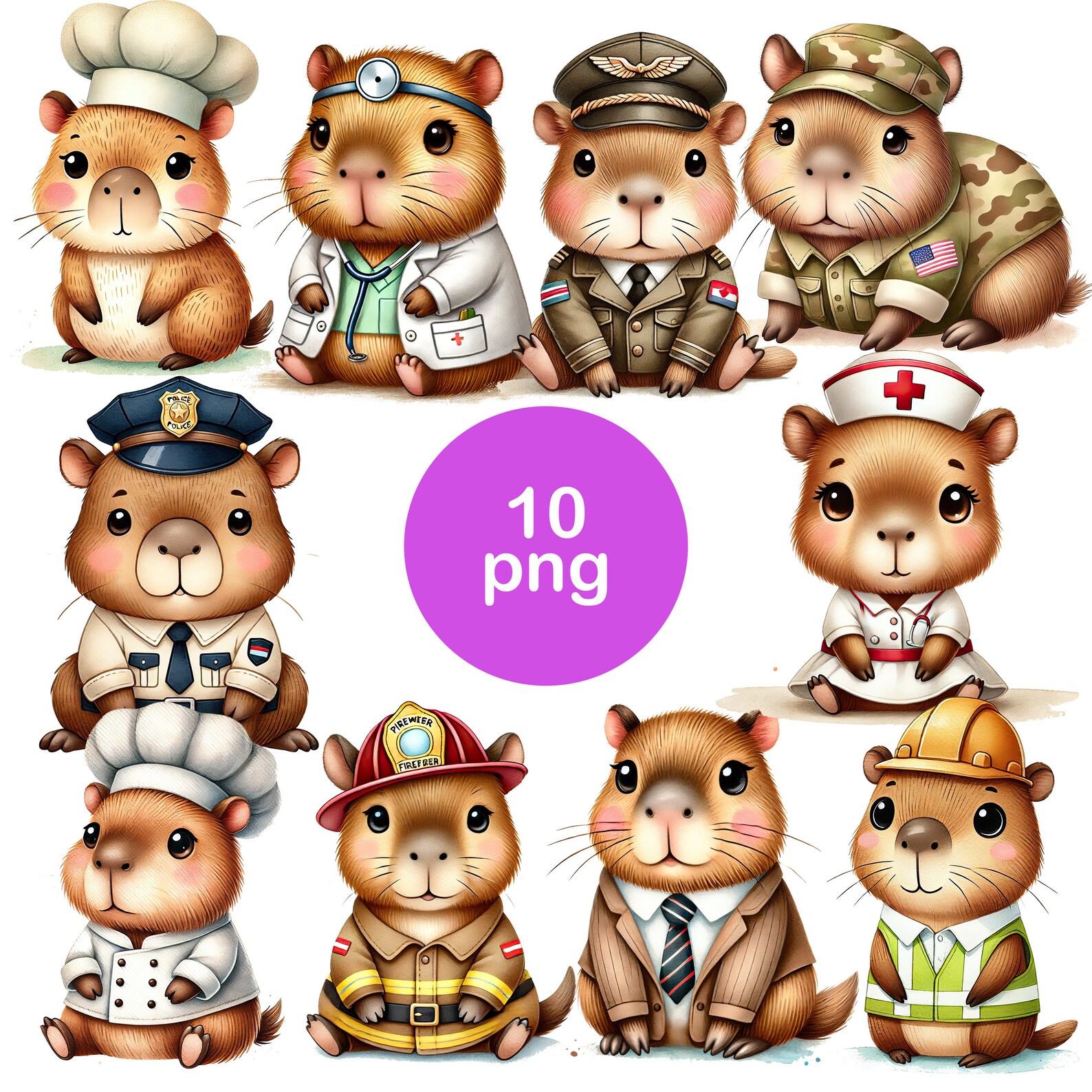 Cute Capybara Clipart, DIGITAL DOWNLOAD, Cute Watercolor, Baby Shower ...