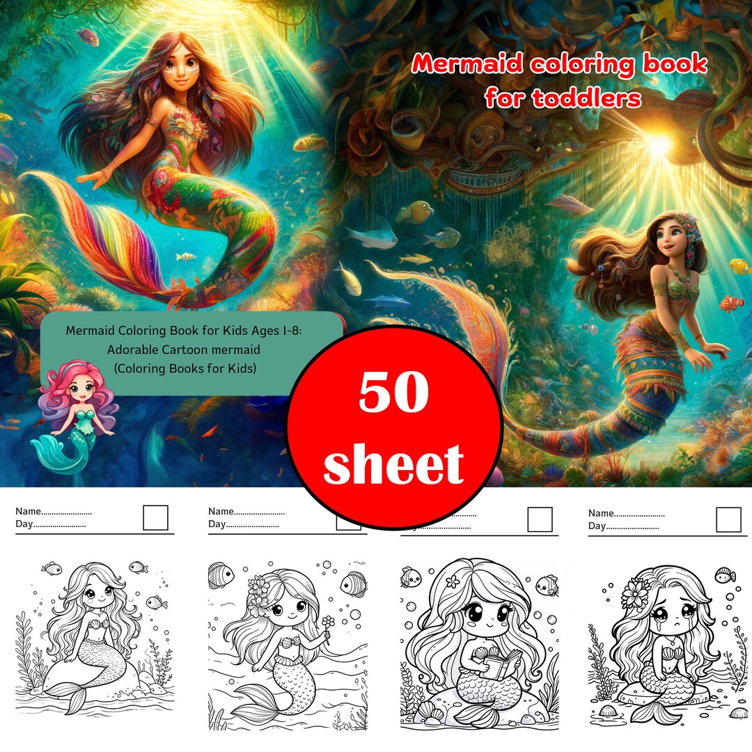 Mermaid Coloring Book Pages for Girls Kids Coloring Pages, Easy to ...