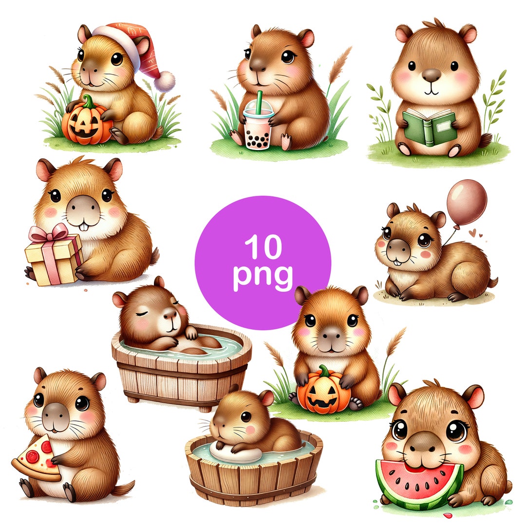 Cute Capybara Clipart, DIGITAL DOWNLOAD, Cute Watercolor, Baby Shower ...