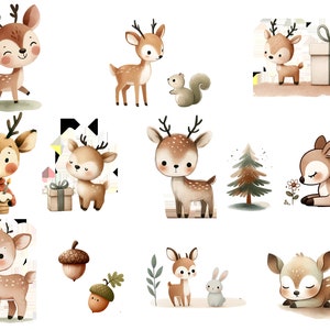 Happy Dirthday Deer Clipart, DIGITAL DOWNLOAD, Cute Watercolor, Baby ...