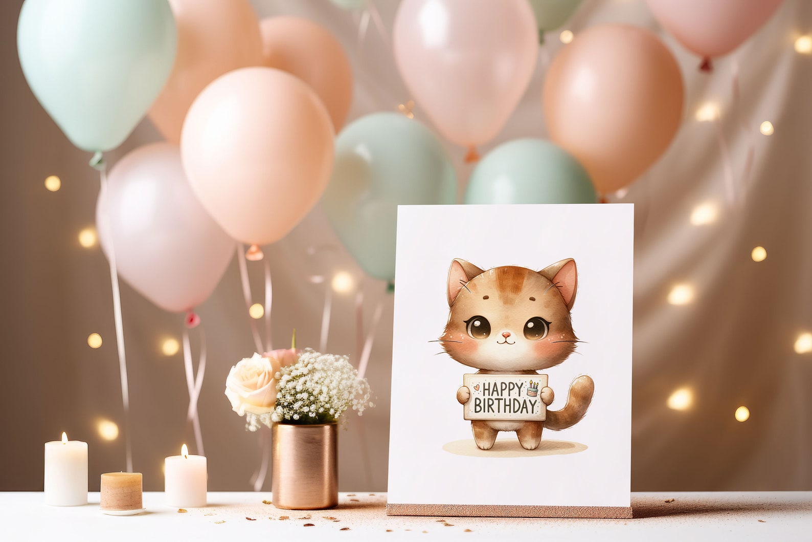 Happy Dirthday Cat Clipart, DIGITAL DOWNLOAD, Cute Watercolor, Baby ...