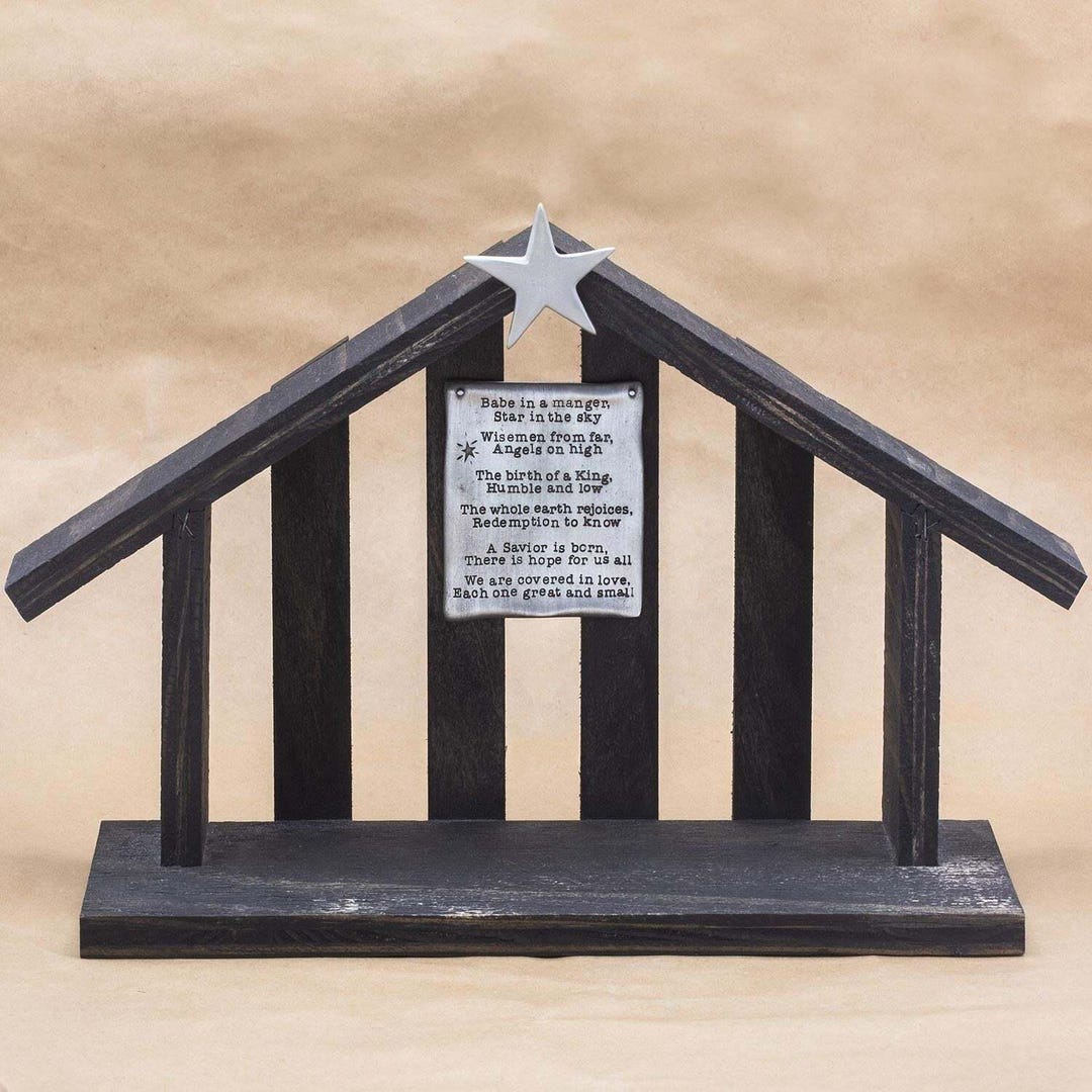 Ebony Nativity Wood Stable With Pewter Star & Personalized Hand Stamp ...