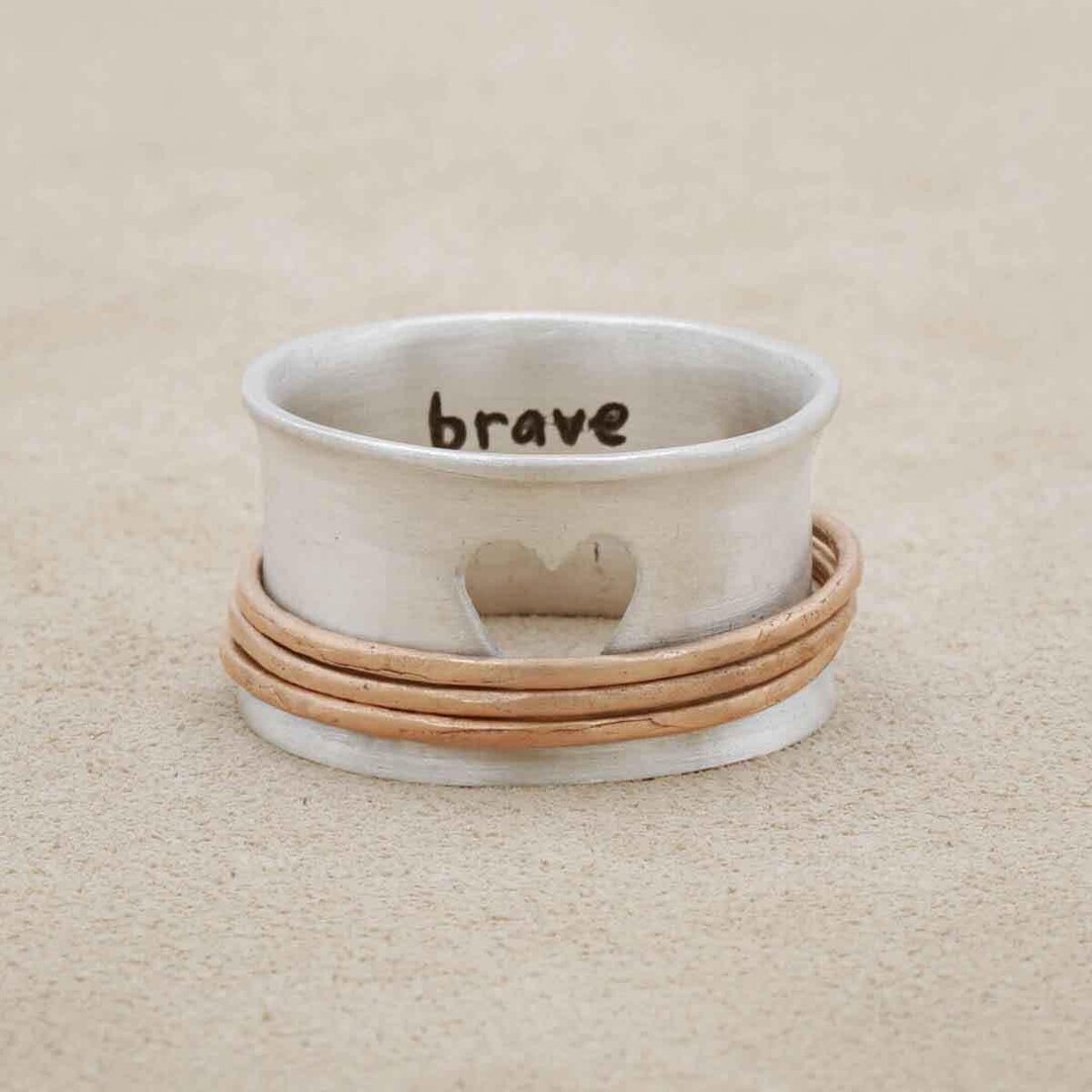 Sterling Silver Brave Love Spinner Ring & Bronze, Custom Jewelry Rings ...