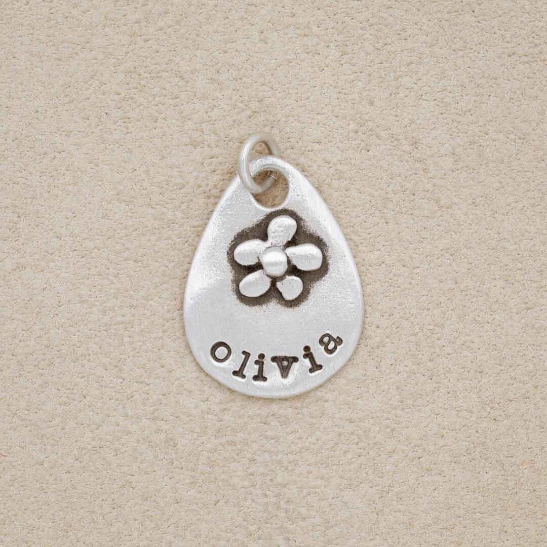 Sterling Silver Flower Patch Charm – Hand‑molded Floral Embossed Name ...