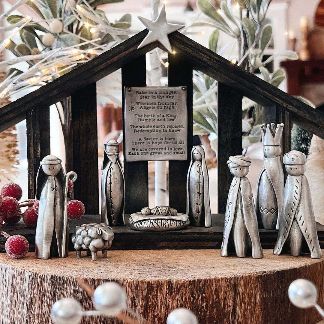 Handcrafted Pewter Nativity Scene “A Savior is Born” Miniature Poem ...