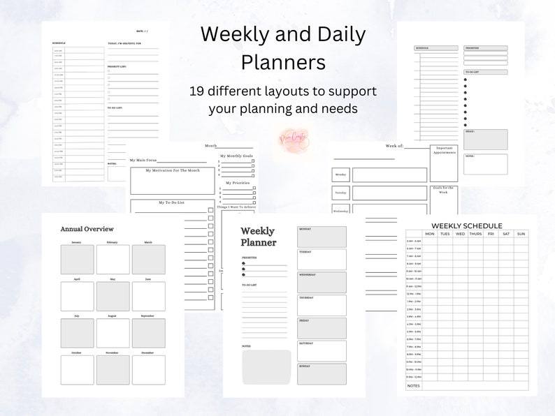 Customizable Printable Weekly & Daily Planner Set, Digital Planner With ...