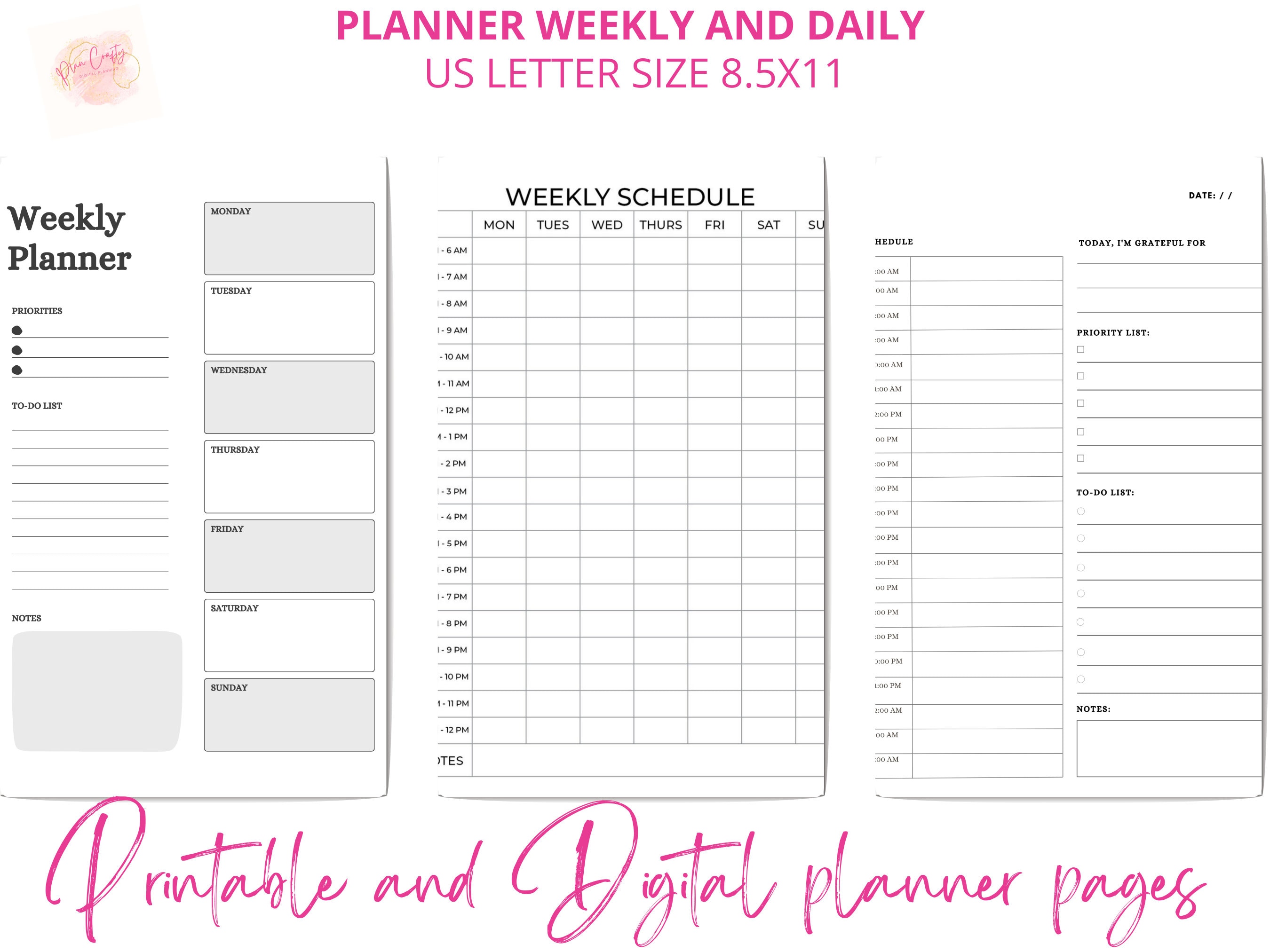 Customizable Printable Weekly & Daily Planner Set, Digital Planner With ...