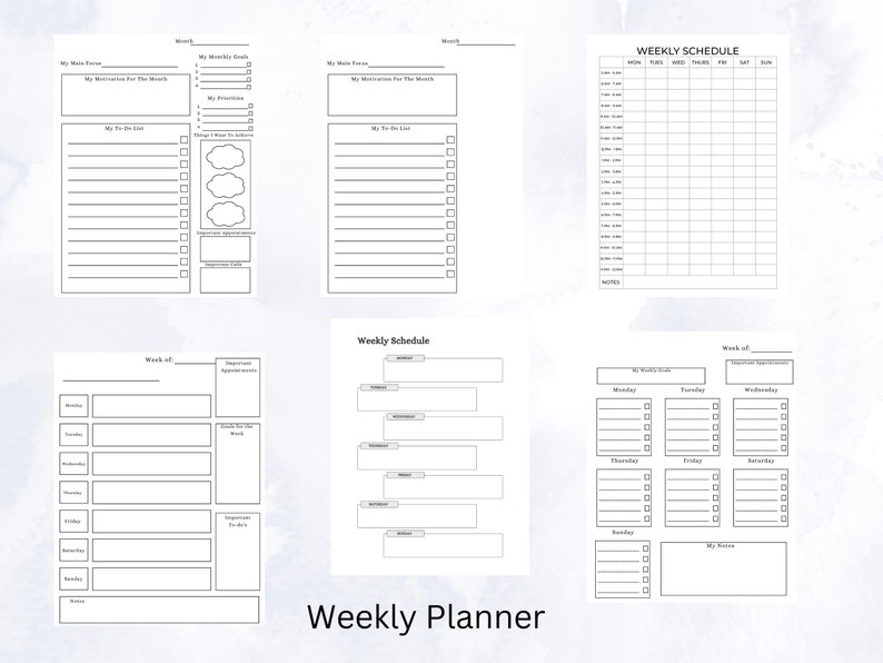 Customizable Printable Weekly & Daily Planner Set, Digital Planner With ...