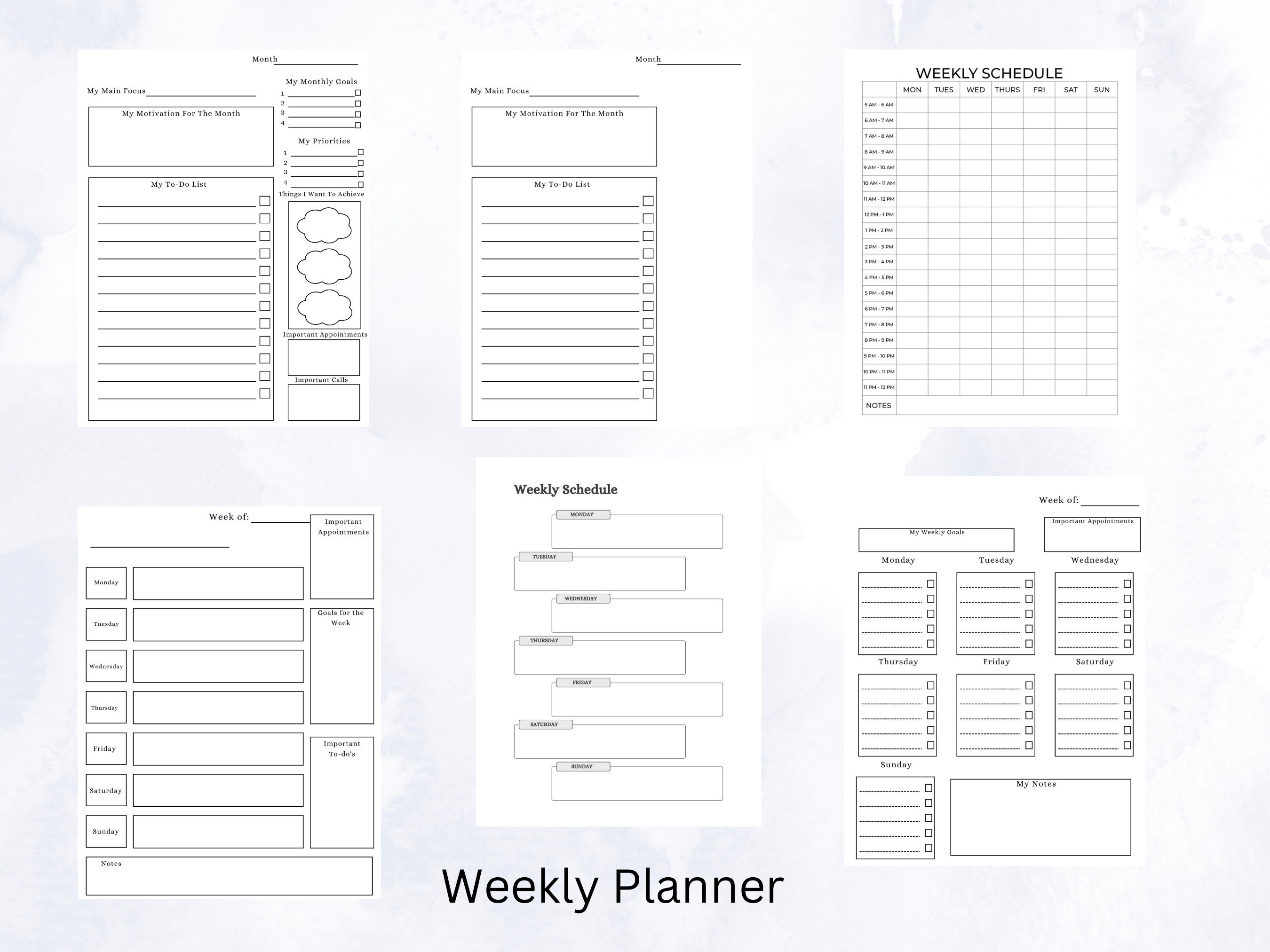 Customizable Printable Weekly & Daily Planner Set, Digital Planner With ...