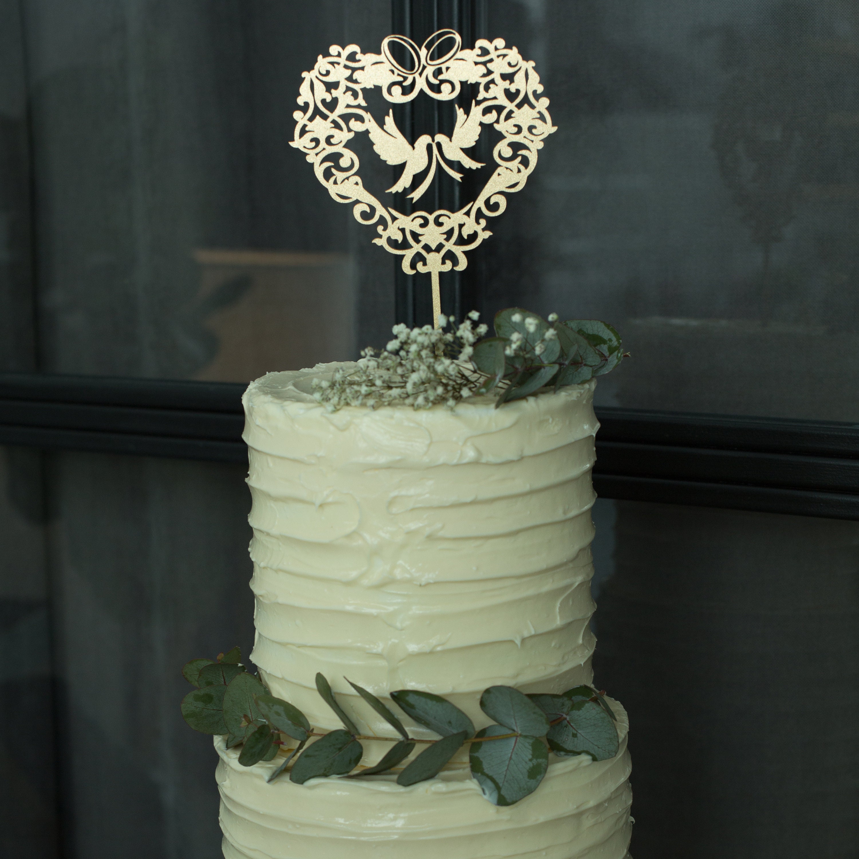 Heart Wedding Cake Topper, Cake Topper With Pair of Doves and Wedding ...