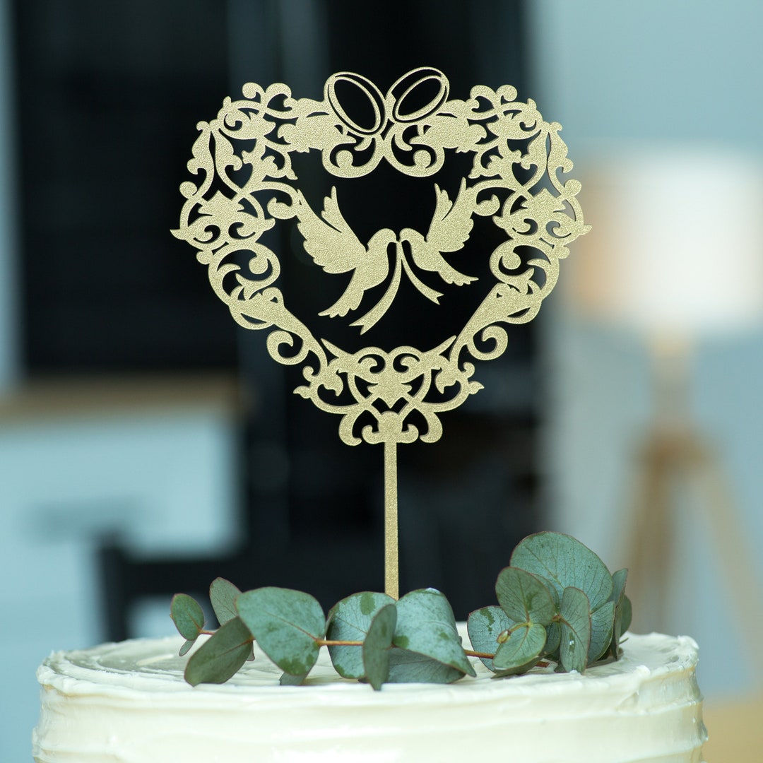 Heart Wedding Cake Topper| Cake Topper With Pair of Doves and Wedding ...