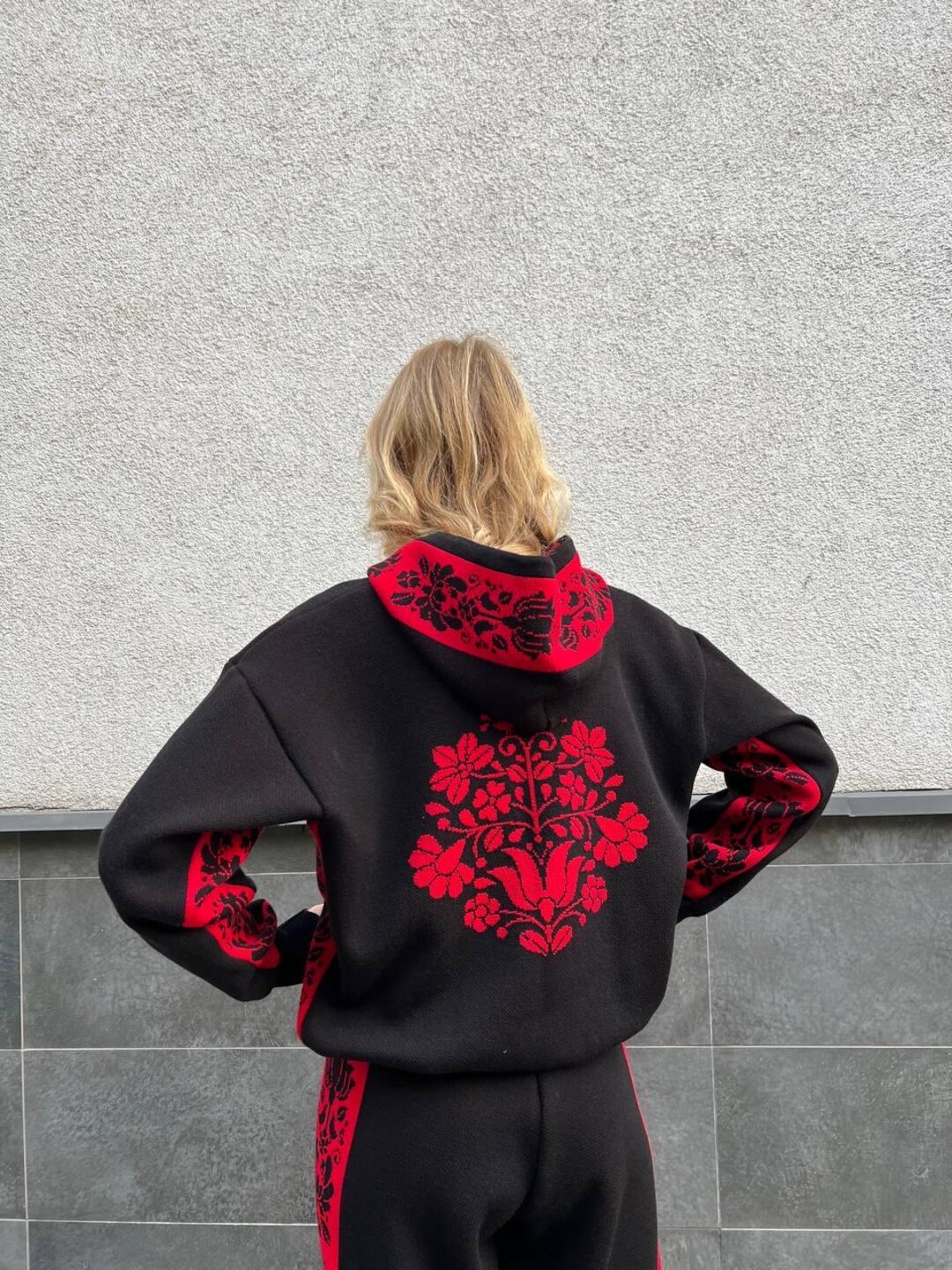 Women’s Black Jacket With Red Ukrainian Embroidery, Folk Style Coat ...