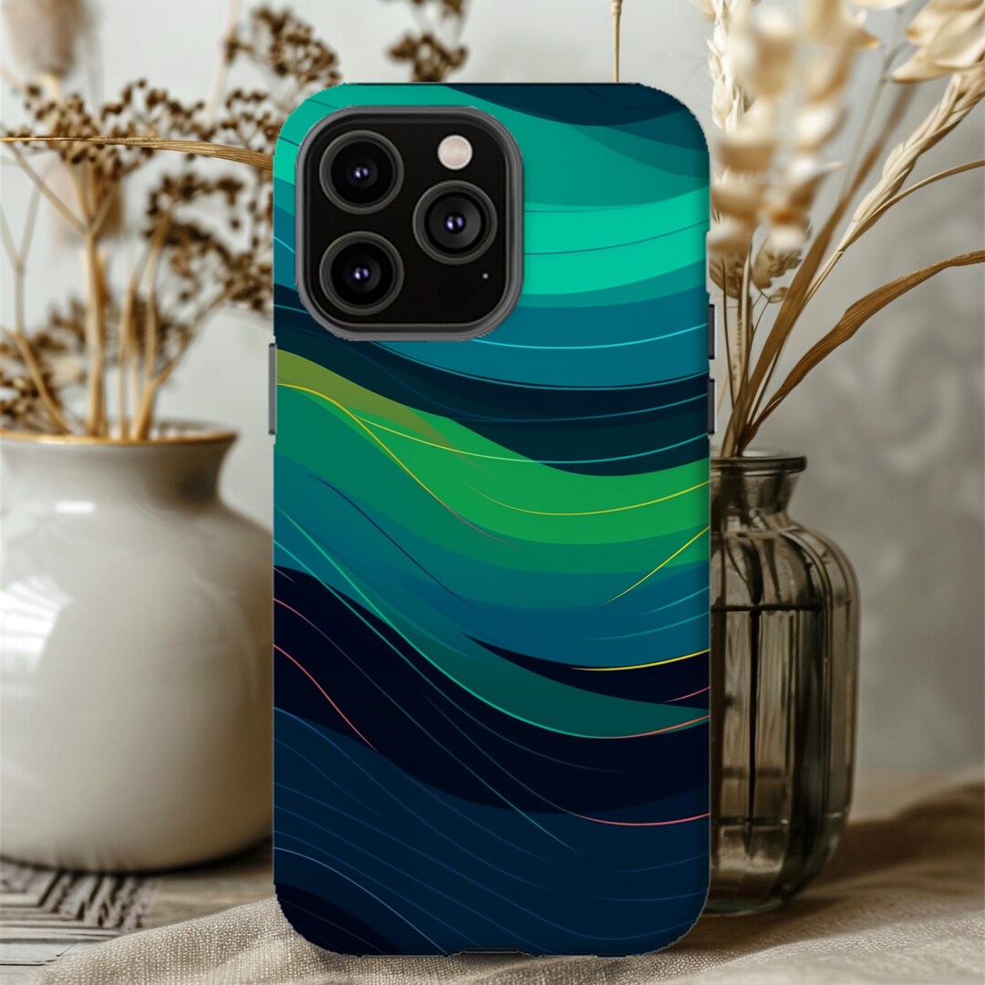 Elegant Ocean Wave Gradient Phone Case - Teal and Navy Abstract Design ...