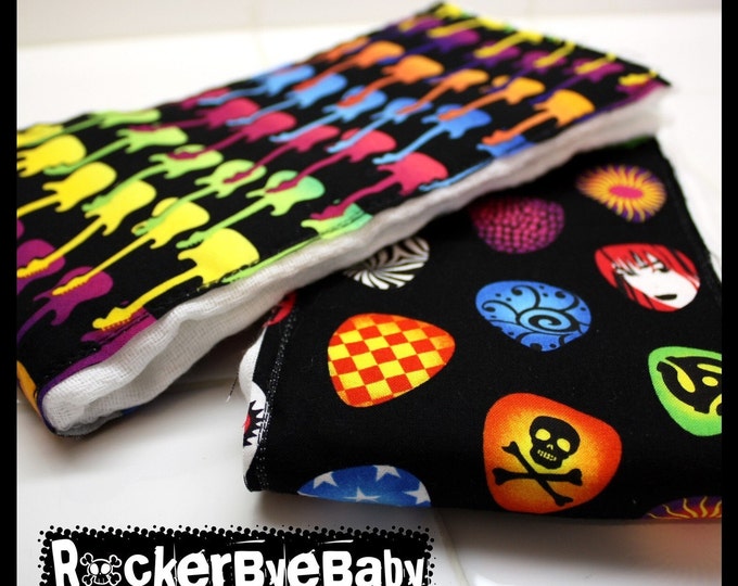 TWO Punk Rock BLACK Neon Guitars and Guitar Picks Burp Rag or Cloth ...