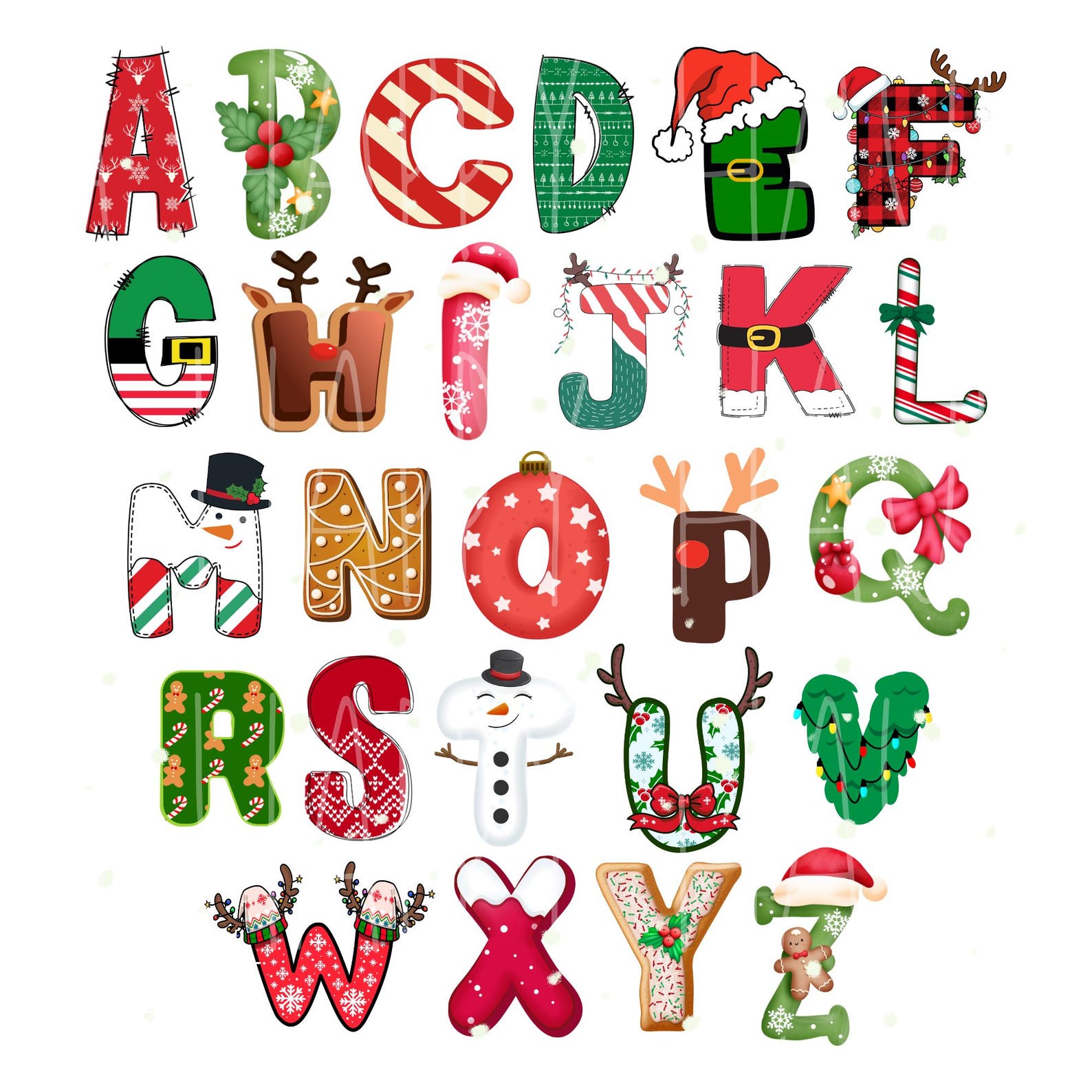 Christmas Alphabet PNG | Holiday Letters A-Z (digital Download) - Etsy