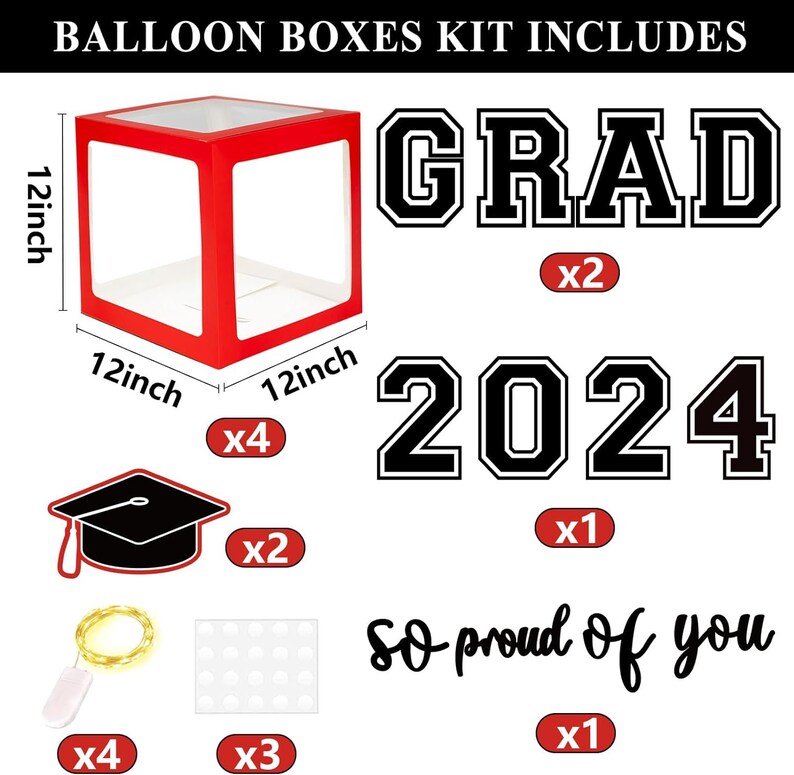 Graduation Decorations Class of 2024 Set of 4 Red Graduation Balloon ...