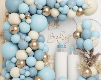 Dusty Baby Blue Balloons Balloon Arch Garland Kit,sand White Metallic Gold Dusty Slate Fog Baby ...