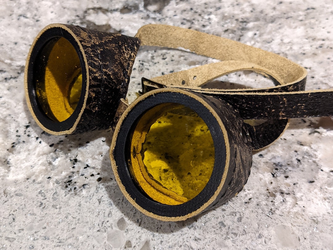 Black and Gold Leather Steampunk Goggles Yellow Lenses - Etsy